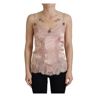 Dolce & Gabbana Elegantes Rosa Seidenw&auml;sche-Top - - Tops - Damen - Rosa - S