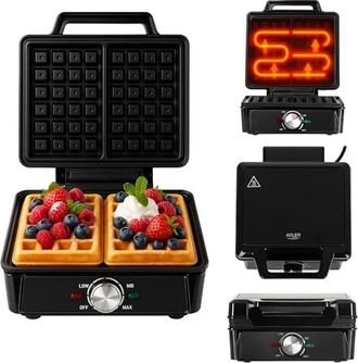 Adler Europe Waffeleisen Belgische Waffel - Doppelwaffeleisen mit Temperaturregelung - 2000W Waffelautomat - Antihaftbeschichtung und W&auml;rmeisolierter Griff - Tief-