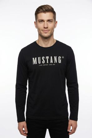 Mustang Langarmshirt MUSTANG Style Adrian, Herren, Gr. XXL, schwarz, Jersey, Obermaterial: 100% Baumwolle, bedruckt, regular fit normal, Rundhals, Shirts Lang