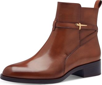 Tamaris Stiefelette TAMARIS, Damen, Gr. 37, braun (cognac used), Glattleder, unifarben, Schuhe, Blockabsatz, Businessschuh, Ankleboots mit T-Logoverszierung, 