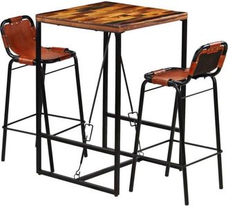 vidaXL Vidaxl - Ensemble de bar 3 pcs Bois massif recycl&eacute; et cuir de ch&egrave;vre