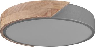 Beliani LED Deckenleuchte Metall Acryl grau Holzoptik rund warmweißes Licht Pattani