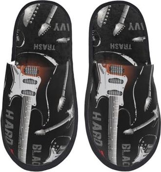 Generic Chaussons Guitare Rock Noir Cool Pantoufles En Coton Lavables Pantoufles De Voyage Chaudes DAffaire Pantoufles Pour Hôtels Automne Chambre L