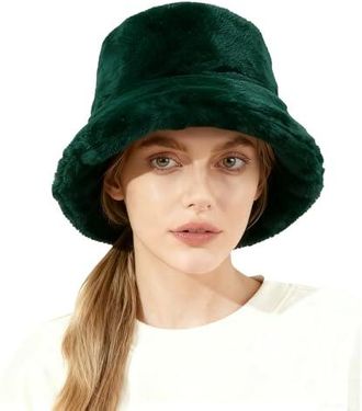 Lina & Lily Chapeau Bob Femme Homme en Fausse Fourrure (Vert Fonc&eacute;)