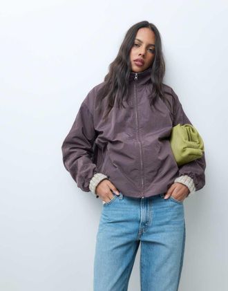Asos Oversize-Trainingsjacke in Pilzbraun mit Ballonsaum
