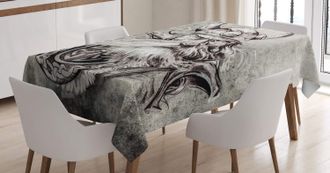 Abakuhaus Tätowieren Tischdecke, Sketchy Viking Krieger, Für den Inn und Outdoor Bereich geeignet Waschbar Druck Klar Kein Verblassen, 140 x 170 cm, Weiß und Gr