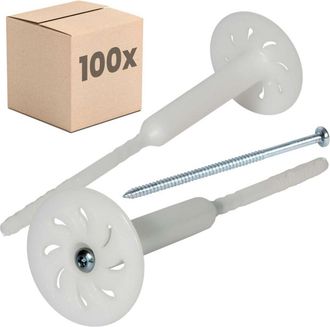 Protektor D&auml;mmstoff-Schraubd&uuml;bel f&uuml;r Fassadend&auml;mmung mit verzinkter Stahlschraube - 20cm, 100 St&uuml;ck, Wei&szlig;
