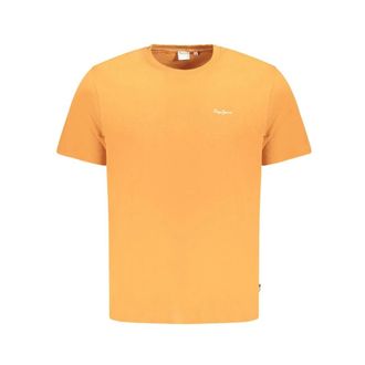 Pepe Jeans London Homme, Tops, Orange, Taille: S T-shirt en Coton Orange avec Col Rond et Logo Brodé