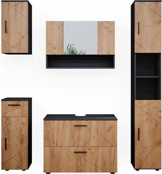 Vicco Badmöbel-Set Irma, Goldkraft Eiche/Anthrazit, 5 Teile