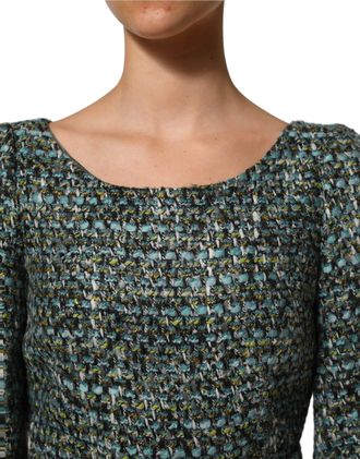 Dolce & Gabbana Womens Multicolor Tweed Belted Babydoll Mini Dress Acrylic Wool Polyester Nylon