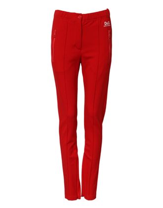 Dolce & Gabbana Womens Red Mid Waist Slim Fit Pants Viscose Nylon Elastane