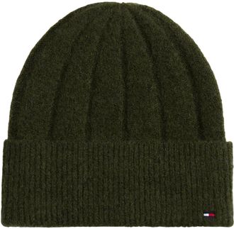 Tommy Hilfiger Damen Strickm&uuml;tze Flag Fluffy Beanie, Gr&uuml;n (Huntsman Green), Einheitsgr&ouml;&szlig;e