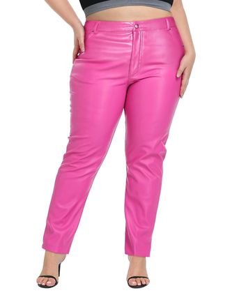 HDE Damen Plus Size Kunstleder Hose Hohe Taille Gerade Bein Hose w/Taschen, Knallpink (Hot Pink), 4X