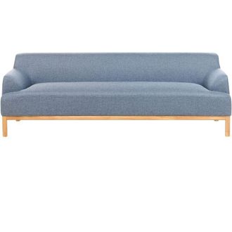 Beliani 3-Sitzer Sofa Blau Stoffbezug mit Armlehnen Niedriger R&uuml;ckenlehne Tiefer Sitzfl&auml;che Hohen Holzbeinen Skandi Wohnzimmer Ausstattung Stoffsofa