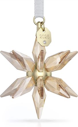 Swarovski Annual Edition 3D Ornament 2025, Goldfarbener Kristallstern mit 393 Facetten, Champagner-goldfarbenem Metallkern und Weißem Ripsband, Größe: 6.1 x 4.6