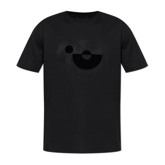 Emporio Armani Homme, Tops, Noir, Taille: XL T-shirt en jersey avec broderie op art