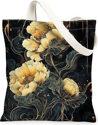 Generic Sac fourre-tout en toile &agrave; oeillets japonais pour le shopping, 33 x 38 cm, sac d&eacute;picerie r&eacute;utilisable pour femme, motif floral cool, peinture esth&eacute;tiq