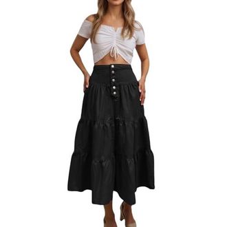 Generic Jupes Taille Élastiquée pour Personne Âgée Cuir Trapèze Velours Lin Métallisée Ronde Tres Basse Paysanne Africaine Noeud Cotelée Cérémonie Franges Leg