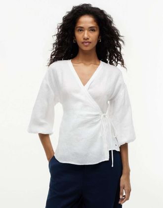 Tommy Hilfiger Blouse cache-coeur d&eacute;contract&eacute;e en pur lin - Blanc