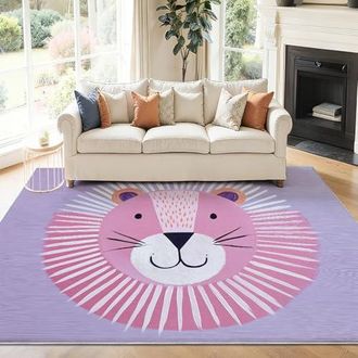 Generic Tapis de D&eacute;coration Rectangulaire, Dessin Anim&eacute; D&eacute;grad&eacute; Animal Lion Kids Flanelle Tapis pour Chambre denfant - Rose-Violet Int&eacute;rieur Antid&eacute;rapant Tapi