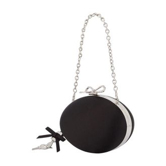 Self Portrait Womens Oval Clutch - Self Portrait Synthetic Black Bags Clutches