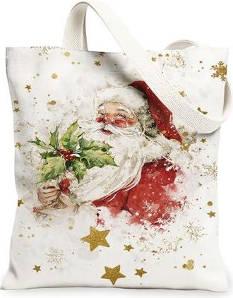 Generic Sacs fourre-tout en toile de vacances, motif P&egrave;re No&euml;l festif, sacs de courses r&eacute;utilisables, No&euml;l vintage, l&eacute;ger, lavable, Blanc, 13x15 Inch