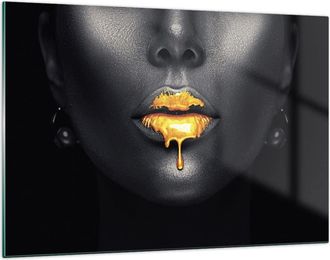 Arttor Wandbilder Dekoration Wohnzimmer Gold Mund Schwarz Bilder auf Glas 120x80cm Glasbild Schlafzimmer K&uuml;che Deko Wand Kunstdruck Art Gro&szlig; XXL Wanddeko Bil