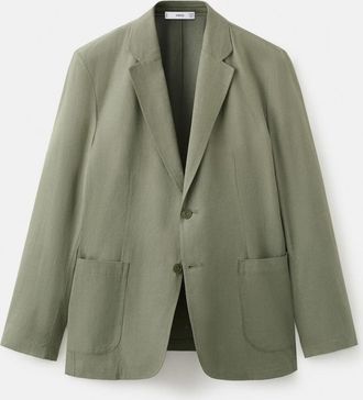 Mango Blazer de costume slim-fit lin et lyocell vert - Homme - 46 - MANGO MAN