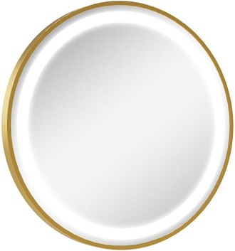 Kleankin Miroir rond LED tactile salle de bain dia. 60 cm - 3 couleurs température, affichage heure - alu doré
