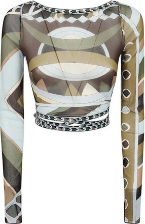Pucci Femme, Tops, Multicolore, Taille: 38 FR Vivara Print Tulle Crop Top