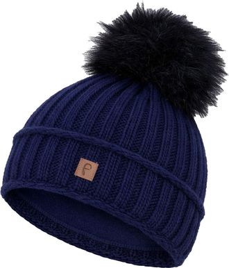 Faera Winterm&uuml;tze Damen M&uuml;tze gef&uuml;ttert mit Kunstfell Bommelm&uuml;tze M&auml;dchen Fleecefutter Winter Strickm&uuml;tze Beanie Herren 34, Farbe:Marineblau