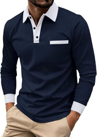 Generic Polo &agrave; manches longues pour homme avec col &agrave; revers et demi-bouton - Confortable - Doux &agrave; porter - &Eacute;vacuation de lhumidit&eacute; - Haut de sport pour le pri