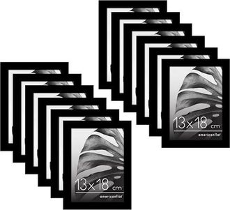 Americanflat Bilderrahmen 13x18 cm aus MDF-Holz und poliertem Plexi-Scheibe - Collage Bilderrahmen Set (12er Pack) - inkl. St&auml;nder und integrierter Aufh&auml;ngung f&uuml;r 