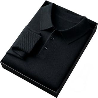 Generic Pull en cachemire solide &agrave; manches longues et col polo pour homme avec 3 boutons, Noir, XXL