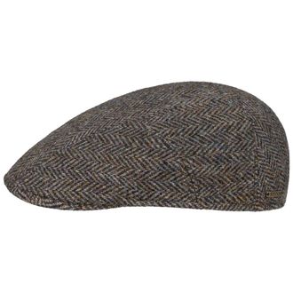 Stetson Harris Tweed Flatcap Fischgrat Made in EU anthrazit-beige 61 cm