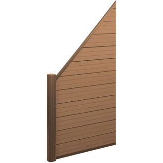Hhg neuwertig] WPC-Sichtschutz Savoie, Windschutz Zaun, Alu-Pfosten Erweiterungselement schr&auml;g links, 0,95m teak