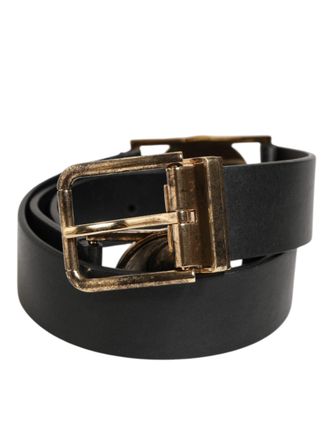 Dolce & Gabbana Mens Black Leather Gold Silver Coin Buckle Belt Calf