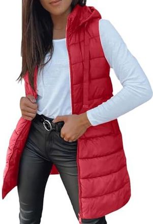 Generic Veste Sans Manches Femme Manteaux Chaud et Slim &agrave; La Mode Avec Poches et Zipp&eacute;e, Doudoune Longue Femme &agrave; Capuche En Duvet &eacute;l&eacute;gant Outdoor Casual Doudo