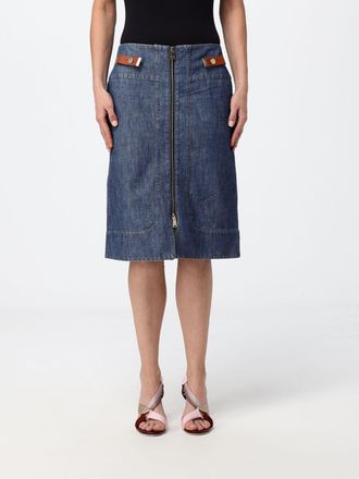 Fendi Jupe crayon midi en denim de coton avec zip &agrave; double sens