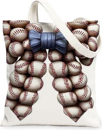 Generic Sacs fourre-tout en toile &agrave; motif de baseball, sacs d&eacute;picerie sportifs r&eacute;utilisables, l&eacute;gers et lavables en toile pour salle de sport en plein air, bl