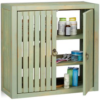 Relaxdays Relaxdays - Placard mural salle de bains, Armoire murale, bambou, vintage, 2 Etagères, h x l x p : 50 x 52 x 20cm, vert