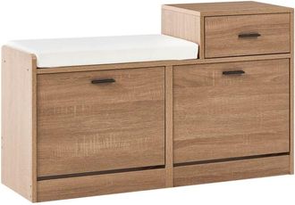 Beliani Armoire &agrave; Chaussures avec 2 Compartiments et Si&egrave;ge Rembourr&eacute; Panneau de Particules de Bois Style Scandinave Marron Clair Dubbo