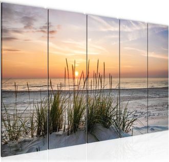 Runa Art Wandbild XXL Strand Sonnenuntergang Wohnzimmer 200 x 80 cm 5 Teilig - Made in Germany - 043755a