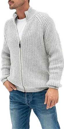 Generic Cardigan &agrave; manches longues et col montant zipp&eacute; pour homme, blanc, L