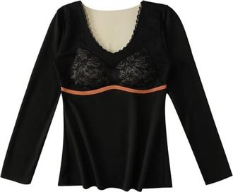 Generic sous Pull Femme Haut Thermique Femme sous Pull Thermique Femme Doux Glamour Top Thermique Moulant &Agrave; Manches Longues Doubl&eacute; Polaire Col Rond sous Pull 