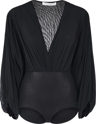 Philosophy di Lorenzo Serafini Femme, Tops, Noir, Taille: 38 FR Haut noir avec BodyTULLE Stretch