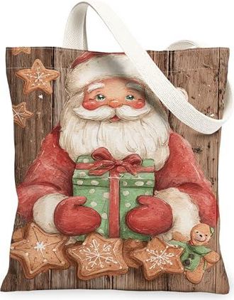 Generic Sacs fourre-tout en toile motif P&egrave;re No&euml;l - R&eacute;utilisables - En lin dhiver - L&eacute;gers et lavables - 33 x 38 cm
