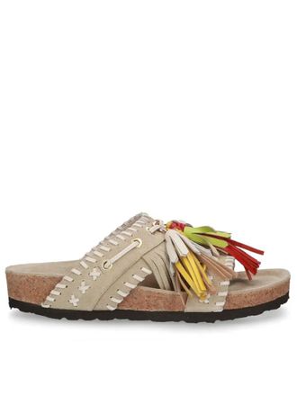 Elena Iachi Sandalen - Beige Suede Slipper With Multicolor Tassels - Gr. 36 (EU) - in Beige - f&uuml;r Damen