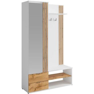 Vente-Unique Vestiaire avec miroir et rangements - Blanc et Naturel - JANAKIA