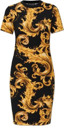 Versace Jeans Couture Femme, Robes, Noir, Taille: 38 FR Robe Midi Imprim&eacute;e en Jersey de Coton